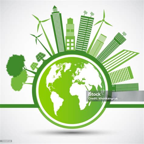 생태 및 환경 개념 도시 주위 녹색 나뭇잎과 지구 기호 환경 친화적인 아이디어와 세계를 돕기 벡터 Llustration 0명에