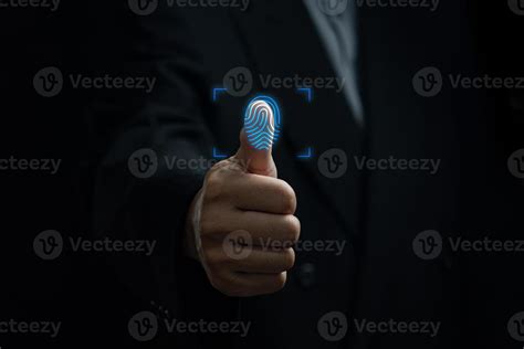 Businessman Scan Fingerprint Provides Security Access With Biometrics Identification Business