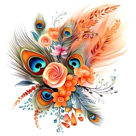 Premium Ai Image Orange Bouquet Peacocks Feather