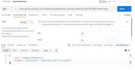how to pass client key and secret parameters to call godaddy api in