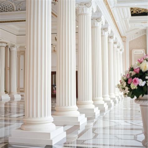 Elegant White Columns In A Grand Hall Premium Ai Generated Image