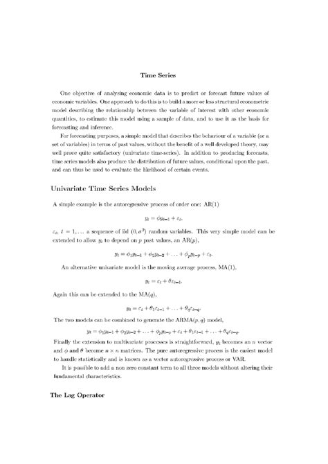 Time Series Econometrics Lecture Notes Study Notes Econometrics And Mathematical Economics Time Series Econometrics Lecture Notes Study Notes Econometrics And Mathematical Economics