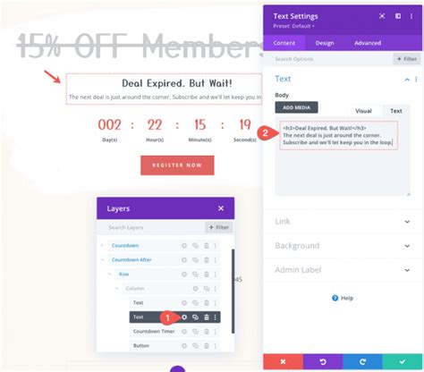 how to display time conditional content when a countdown timer expires in