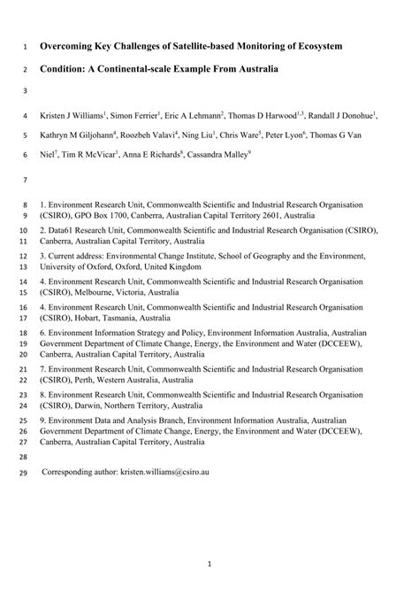 Pdf Overcoming Key Challenges Of Satellite Based Monitoring Of Ecosystem Condition A