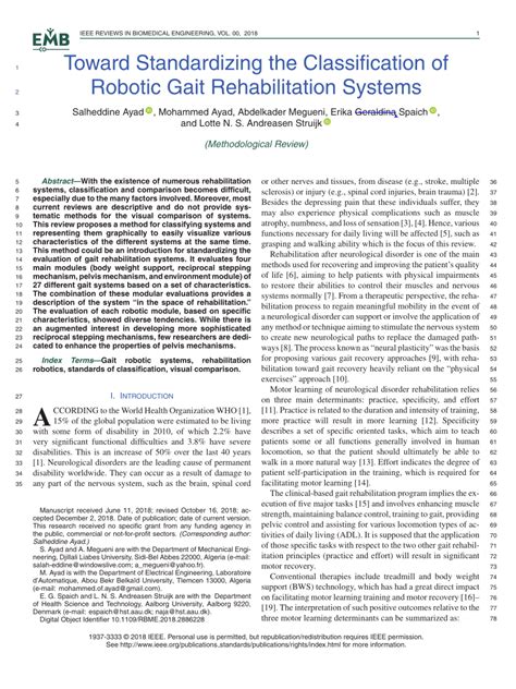 Pdf Toward Standardizing The Classification Of Robotic Gait Rehabilitation Systems