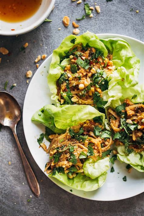 Peanut Chicken Lettuce Wraps With Ginger Garlic Sauce Recipe Pinch Of Yum