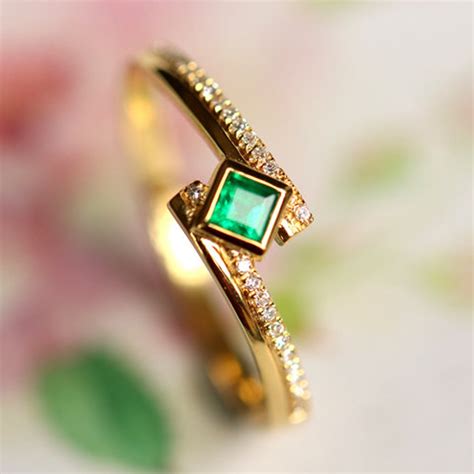 Emerald Ring Princess Cut Emerald Engagement Ring 14k Gold Etsy Uk