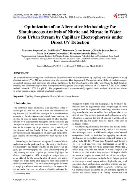 Pdf Optimization Of An Alternative Methodology For Simultaneous Analysis Of Nitrite And