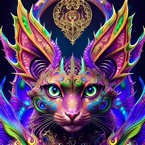 Dragon Cat Fire Psychedelic Cute Eyes Dragon Wings Bear Claw