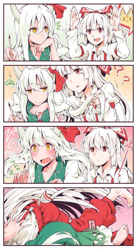 東方4コマ 4コマ もこけーね きつね丸のマンガ pixiv イラスト マンガ 藤原妹紅
