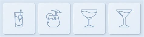 세트 라인 칵테일 블러디 메리 와인 유리 마티니 흰색 정사각형 버튼 벡터 0명에 대한 스톡 벡터 아트 및 기타 이미지 0명 등고선 디자인 Istock