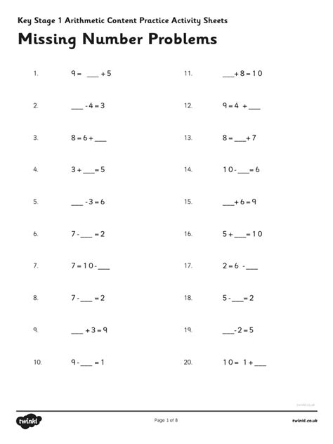 T N 4758 Ks1 Arithmetic Content Practice Missing Number Calculations