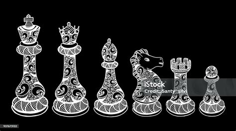 체스 조각 세트 그리기그림 체스 체스 조각 전당포체스 조각 여왕체스 조각 킹 체스 조각일러스트 레이 션 퀸에 대한 스톡 벡터