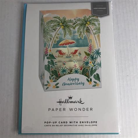 Hallmark Paper Wonder Happy Anniversary Pop Up Card Palm Trees Beach