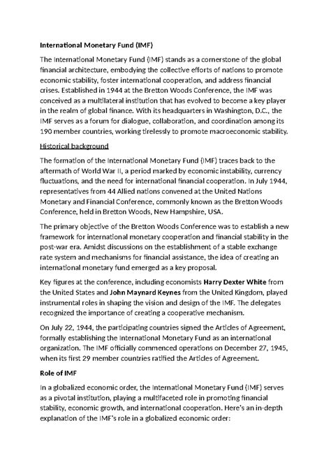 Imf Imf International Monetary Fund Imf The International