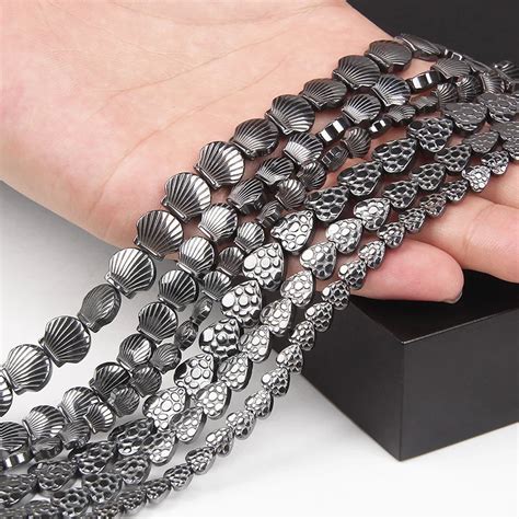 패션 검은 적철광 페르시 자연 인쇄 심장 쉘 모양 스톤 비드 스페이서 느슨한 비즈 Diy 팔찌 목걸이에 대한구슬 Aliexpress