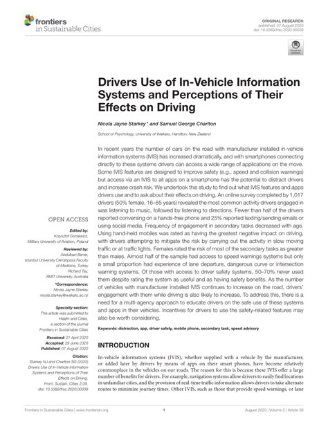 pdf drivers use of in vehicle information systems and perceptions of