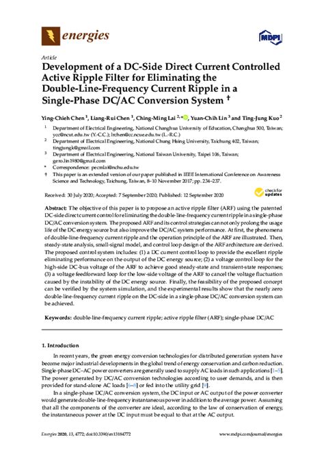 Pdf Development Of A Dc Side Direct Current Controlled Active Ripple Filter For Eliminating