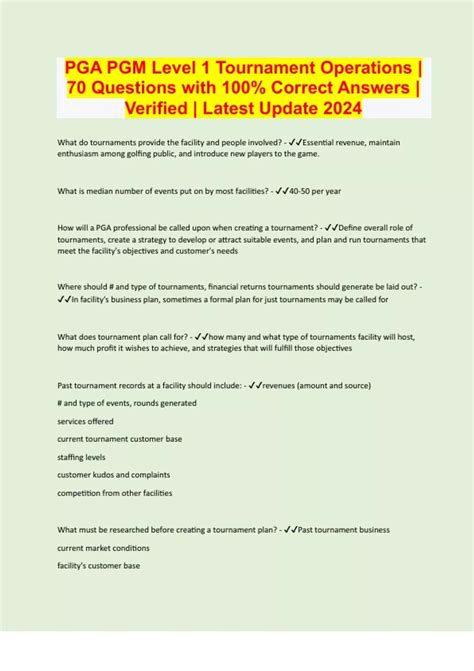 Pga Pgm Level 1 Tournament Operations 70 Questions With 100 Correct