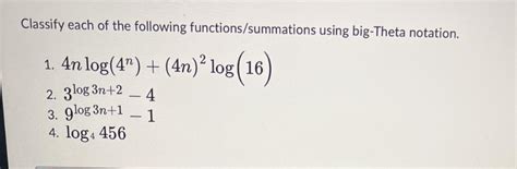 Classify Each Of The Following Functions Summations