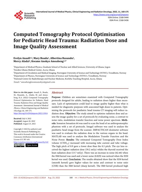 Pdf Computed Tomography Protocol Optimisation For Pediatric Head