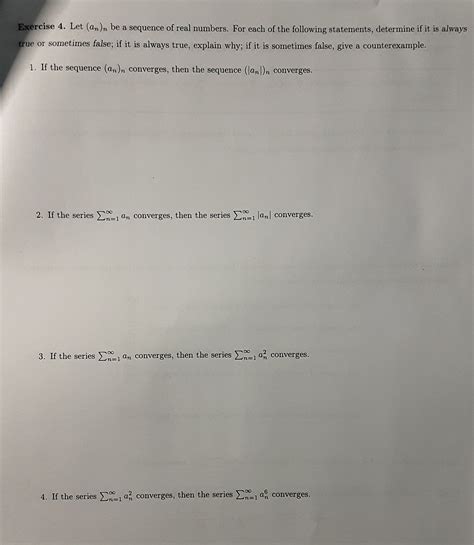 solved exercise 4 let an n be a sequence of real numbers