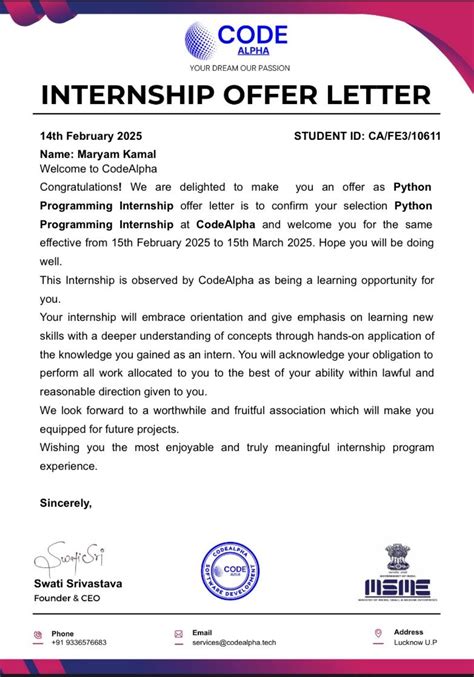 Codealpha Pythonprogramming Internship Learningjourney Techinternship Maryam Kamal