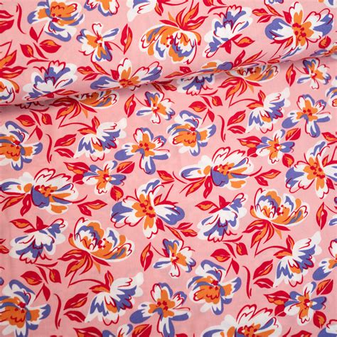 Viskosewebware Kleine Blüten Rosa Stoffe Bei Evlis Needle Kaufen