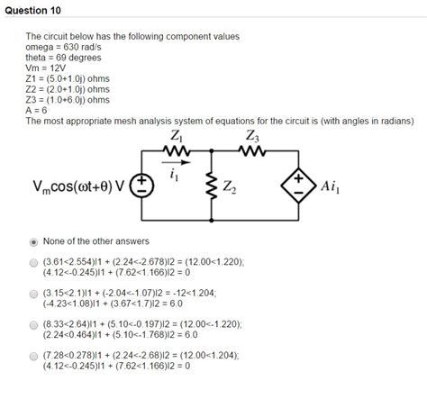 solved the circuit below has the following component values