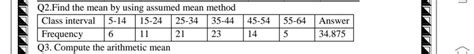 Q2 Find The Mean By Using Assumed Mean Methodclass Interval5−1415−2425−3
