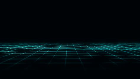 추상 기술 관점 그리드 검은색 배경에 선이 있는 자세한 와이어프레임 풍경 메쉬가 있는 디지털 공간 3d 렌더링 수면에 대한 스톡