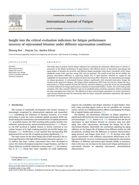 Pdf Insight Into The Critical Evaluation Indicators For Fatigue Performance Recovery Of