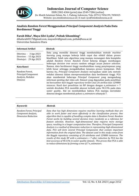pdf analisis random forest menggunakan principal component analysis