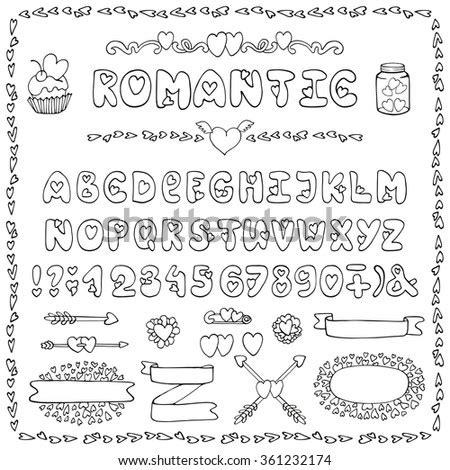 Modern Vector Romantic Alphabet Love Doodle Stock Vector 361232174