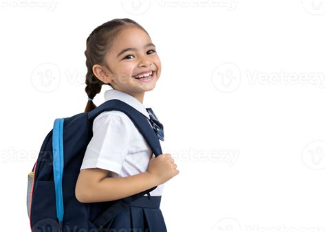 Happy School Girl With Backpack Ready For Class 58025179 Png