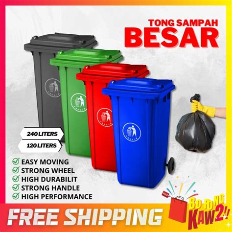 Tong Sampah Besar Bertutup 240l 120l Indoor And Outdoor Heavy Duty