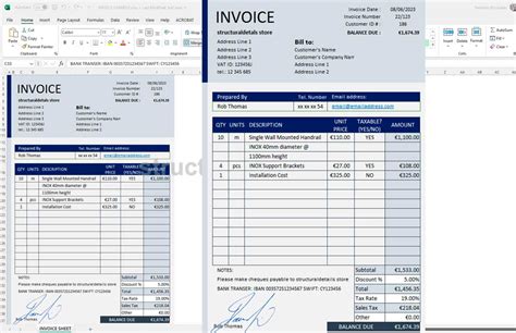 Invoice Excel Template Structuraldetails Store