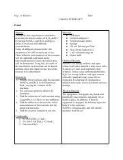 E11 Pre Lab Questions Pdf Exp 11 Kinetics Date Course CH204 51475 Prelab Purpose