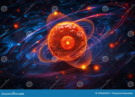 Abstract Representation Of An Atom With Glowing Particles Orbiting Electrons And Energy