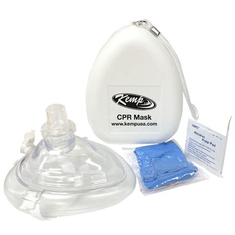 Kemp Usa Cpr Mask With O2 Inlet Headstrap Gloves And Wipes With Lo