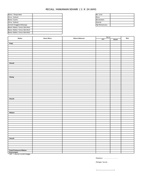Form Recall Makanan Sehari Pdf