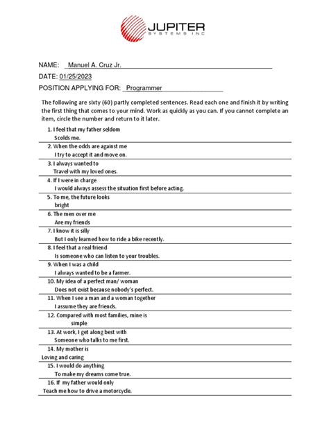 023 Jsi Sentence Completion Test Pdf