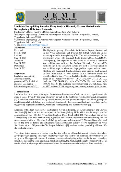 Pdf Landslide Susceptibility Zonation Using Analytic Hierarchy Process Method In The