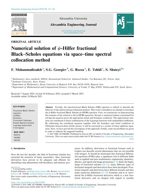 Pdf Numerical Solution Of ψ Hilfer Fractional Blackscholes