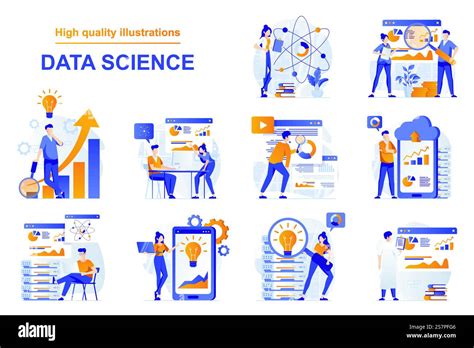 Data Science Web Concept With People Scenes Set In Flat Style Bundle
