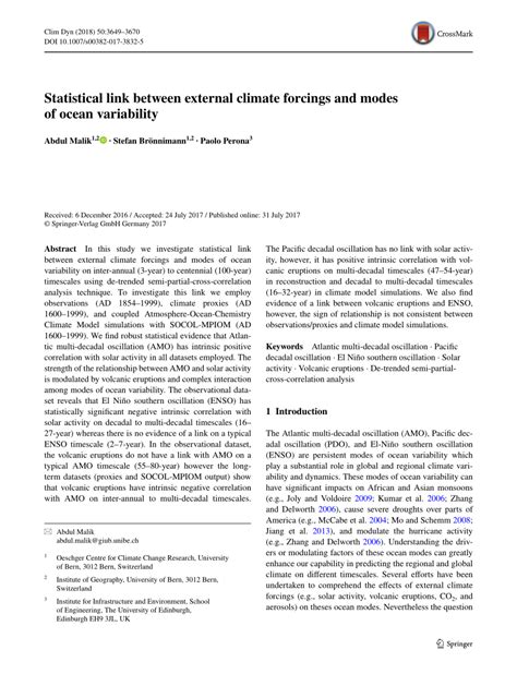 Pdf Statistical Link Between External Climate Forcings And Modes Of