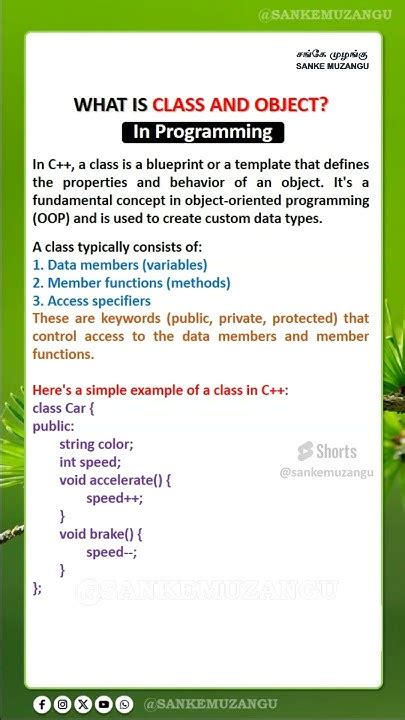 Class And Object In Programming Tamil Programming Shorts Sm