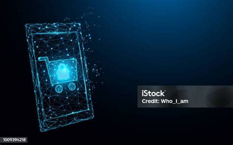 스마트폰 쇼핑 온라인 양식을 선 삼각형 및 입자 스타일 디자인 일러스트 벡터 쇼핑에 대한 스톡 벡터 아트 및 기타 이미지 쇼핑 전자 상거래 카트 Istock