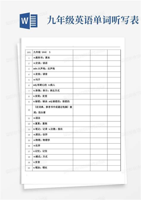九年级英语单词听写表word模板下载编号qzxozpre熊猫办公