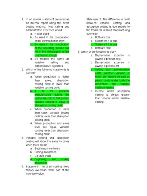 Absorption And Variable Costing Pdf Inventory Accounting
